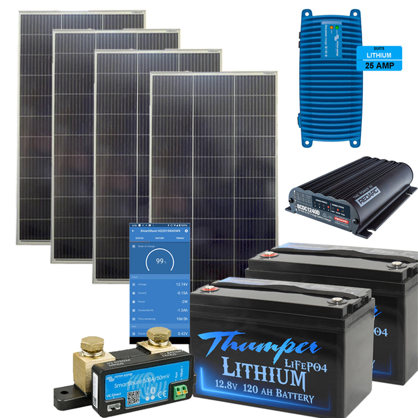 640w Solar Lithium 240AH Lithium Victron Shunt 25A Charger BCDC1240D