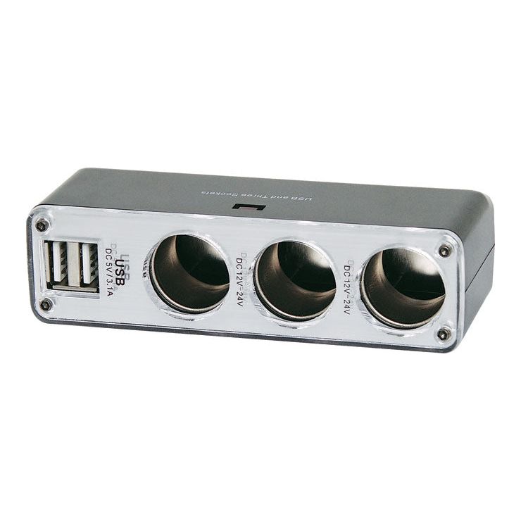 Triple Car Accessory Socket Adapter With USB | M8606