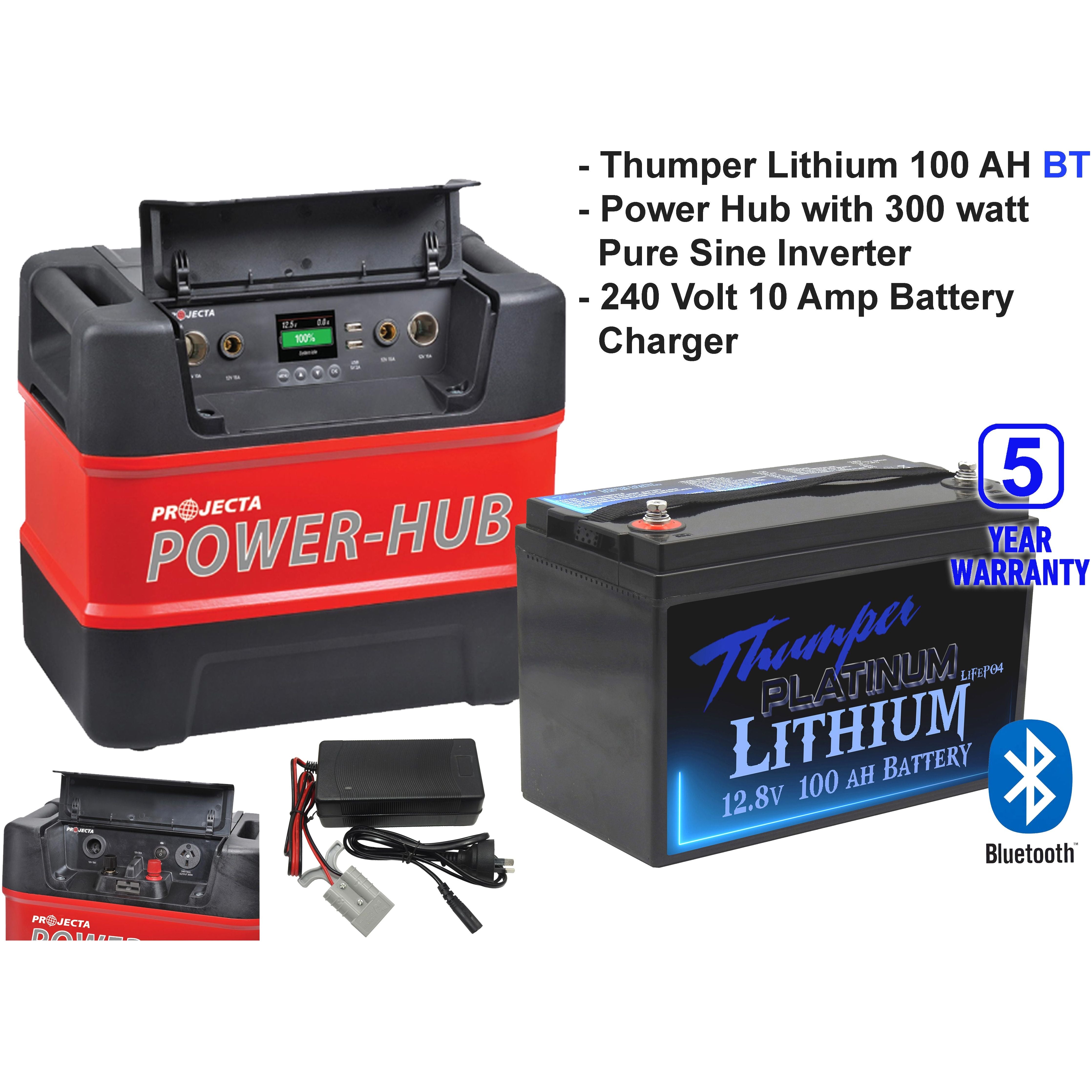 Thumper Lithium 100 AH Battery BLUETOOTH with Projecta PH125 Power Hub