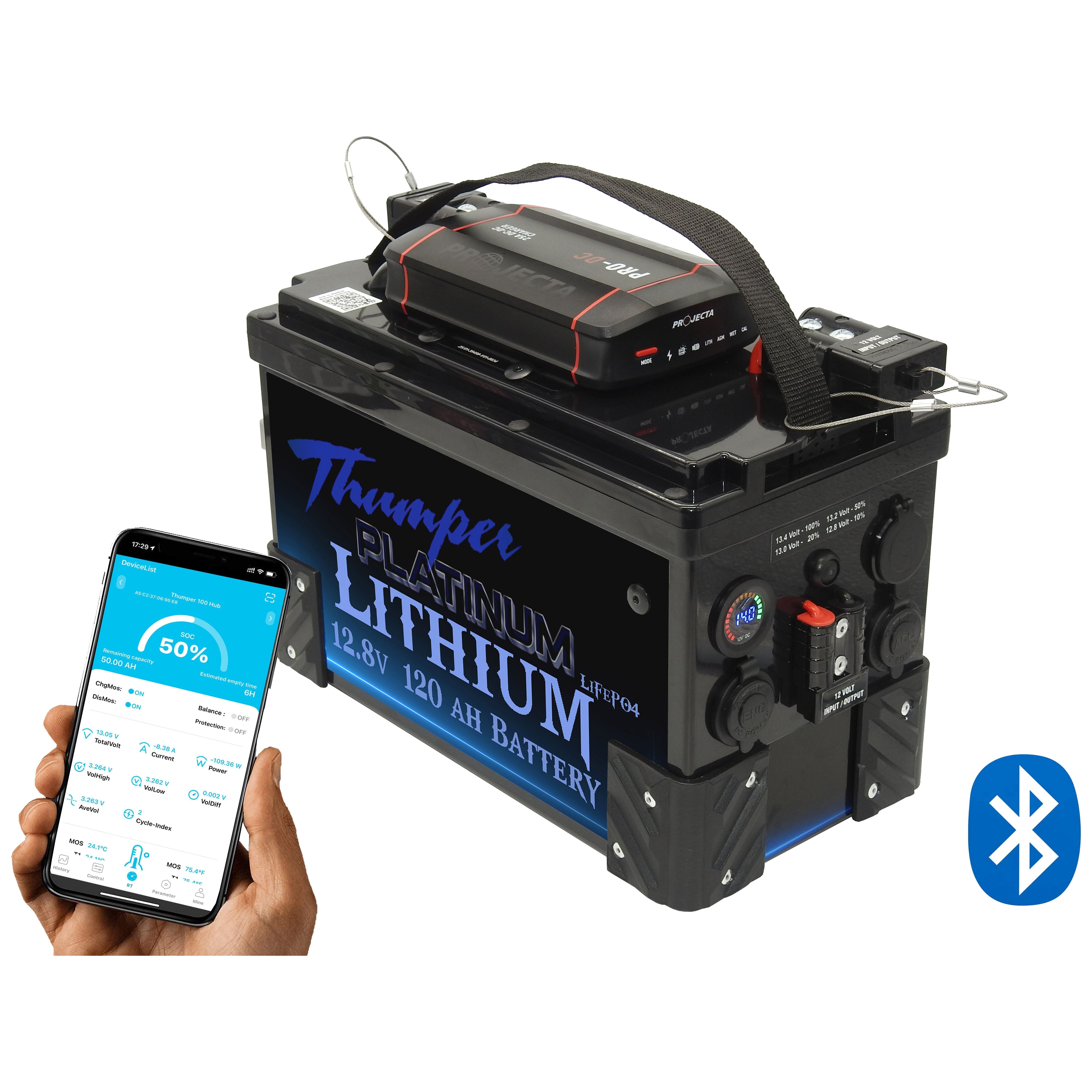 Thumper Lithium LiFePO4 Battery Hub 120 AH Projecta PDC25 Bluetooth