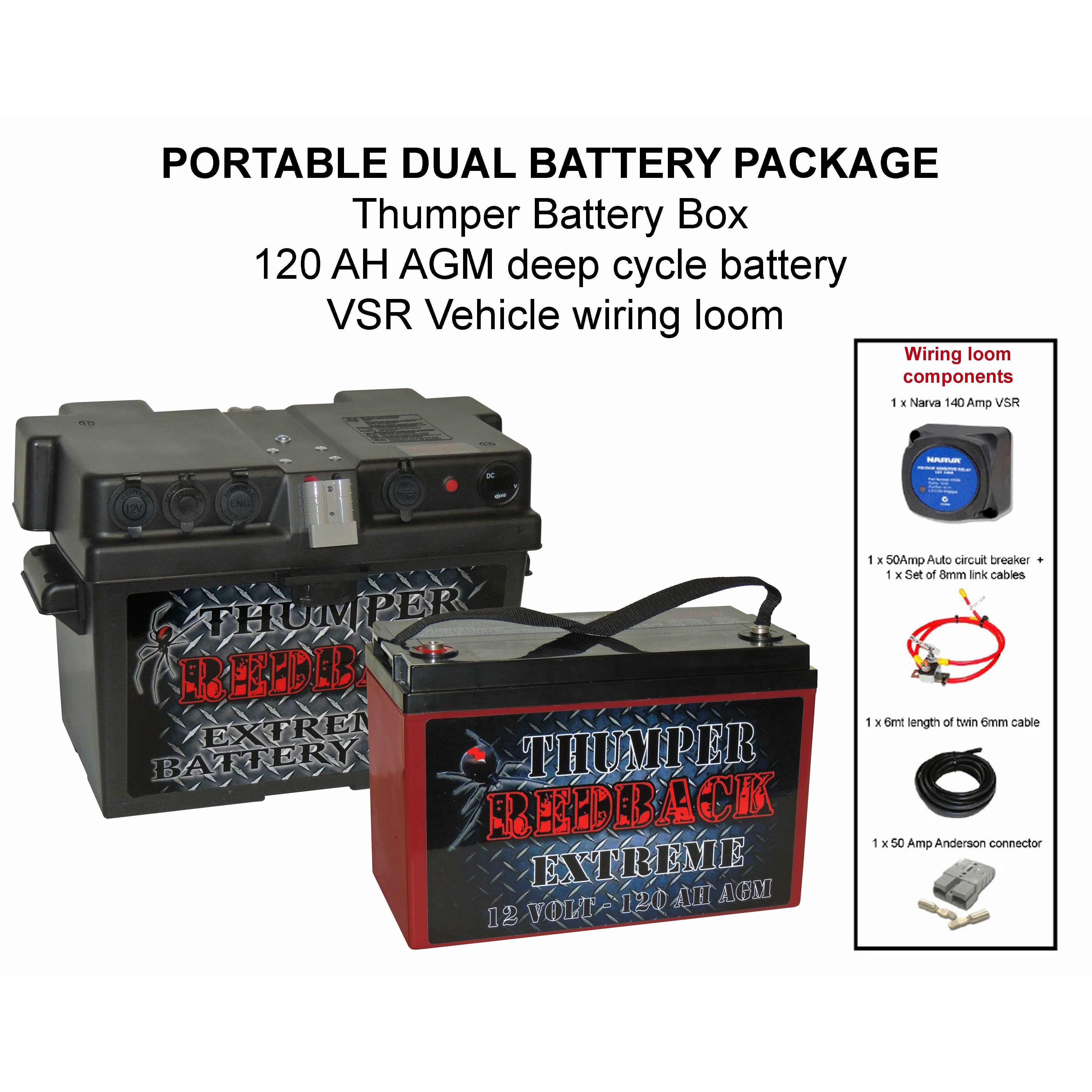 Thumper Battery Box + Extreme 120 AH AGM + VSR loom