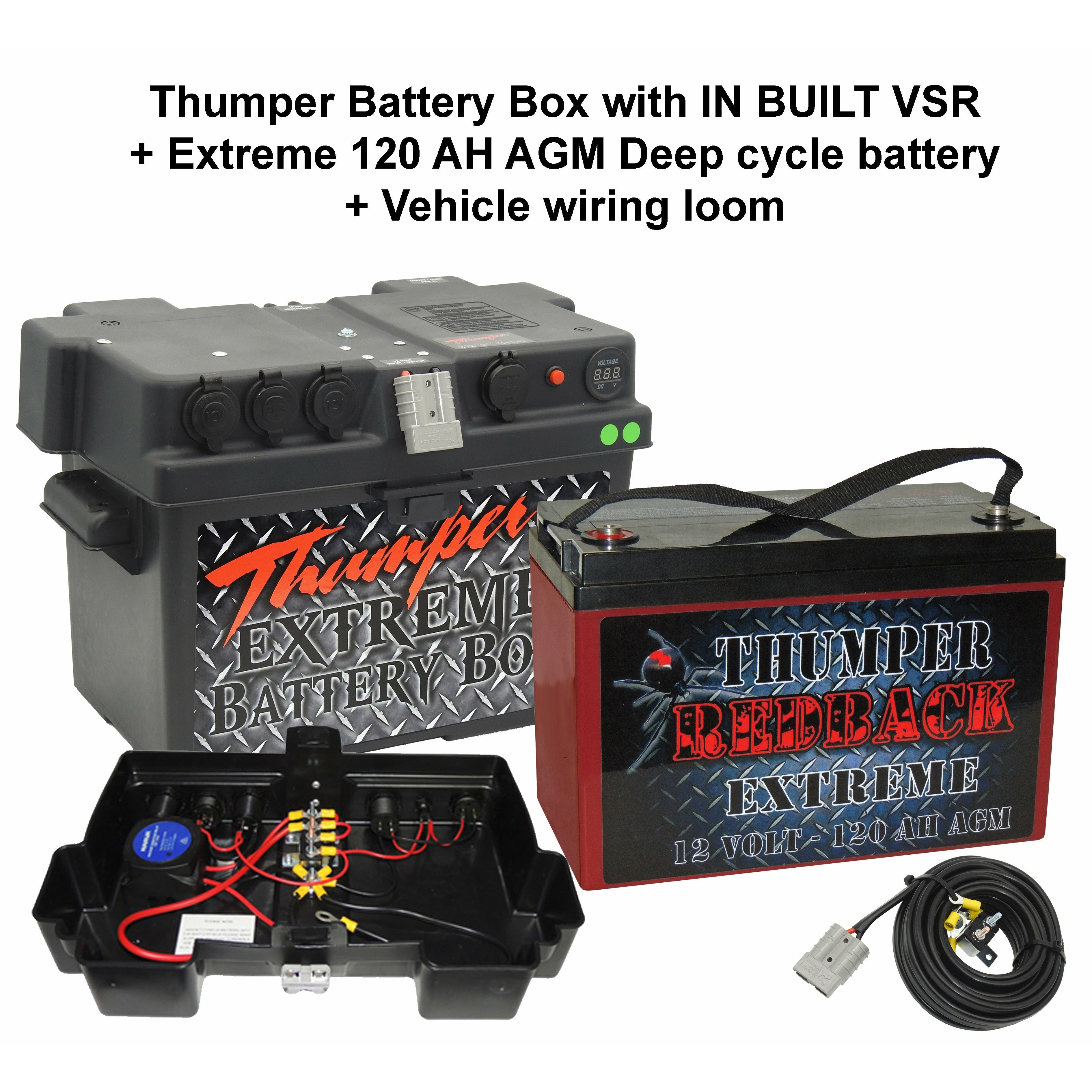 Thumper Battery Box with in built VSR Isolator + 120 AH Battery